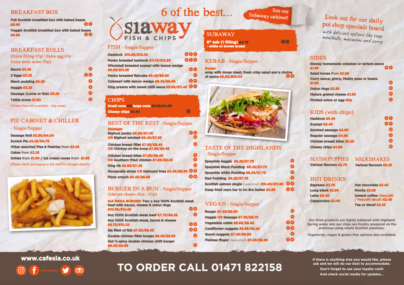 Siaway Chippy Menu Cafe Sia Group Eat Drink Relax or Takeaway